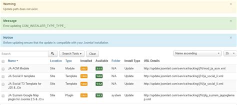 error updating com installer type type joomlart