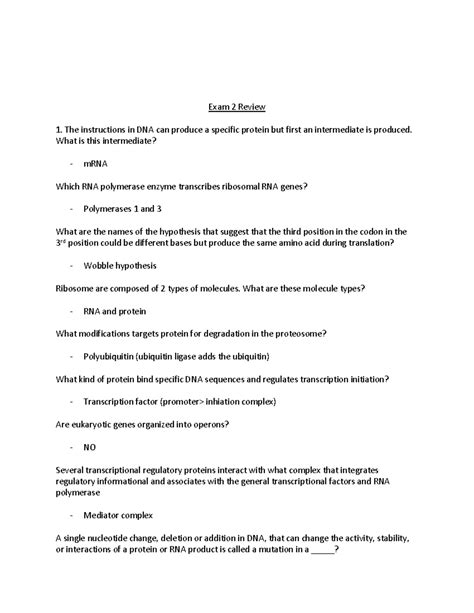 EXAM 2 CELL BIO Exam 2 For Cell Biology Lecture Exam 2 Review The Instructions In DNA Can