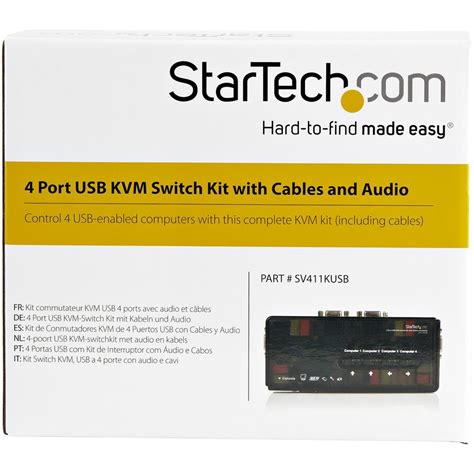 4 Port Black Usb Kvm Switch Kit With Cables And Audio 4 Port Sv411kusb Novatech