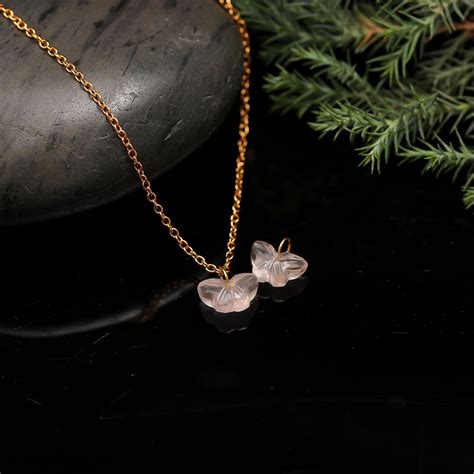 Rose Quartz Butterfly Pendant 925 Silver Handmade Jewelry Natural