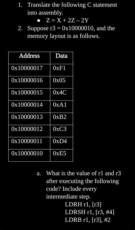 solved 1 translate the following c statement into assembly