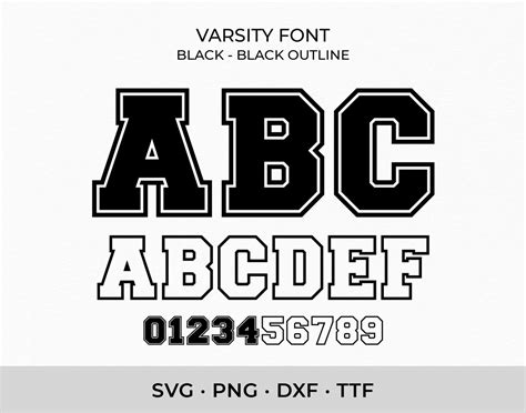 Varsity Font Svg Black And Outline College Sports Font Digital