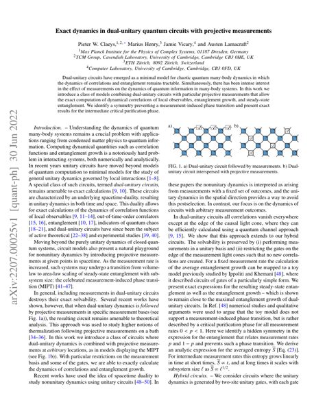 Pdf Exact Dynamics In Dual Unitary Quantum Circuits With Projective