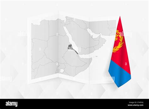 A Grayscale Map Of Eritrea With A Hanging Eritrean Flag On One Side