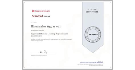 Himanshu Aggarwal On Linkedin Completion Certificate For Supervised Machine Learning