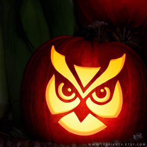 Printable Owl Face Pumpkin Carving Stencil Halloween Pumpkin