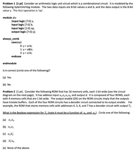 Solved Problem 1 1 Pt Consider An Arithmetic Logic Unit