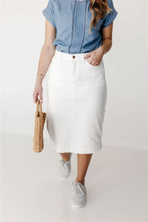 Leah Denim Skirt In Ivory 12 Ivory 26 Casual White Denim