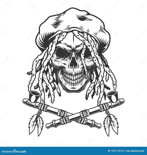 Vintage Monochrome Rastaman Skull Stock Vector Illustration Of Skull