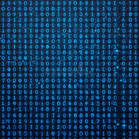 Blue Binary Code Matrix On Dark Background With Digital Glow Stock