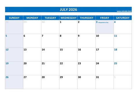 July 2026 Calendar Calendarbest