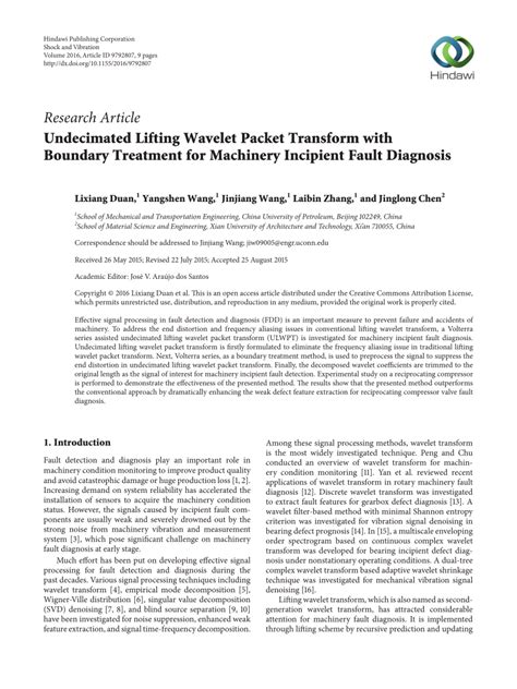 Pdf Undecimated Lifting Wavelet Packet Transform With Boundary Treatment For Machinery