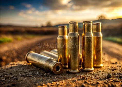 Antique Brass Cartridge Case With Bullets Awaiting Destiny In Rustic Setting Stock Illustration
