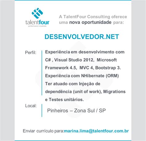 Vaga Desenvolvedor Net