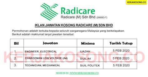 Borang Permohonan Jawatan Kosong Radicare