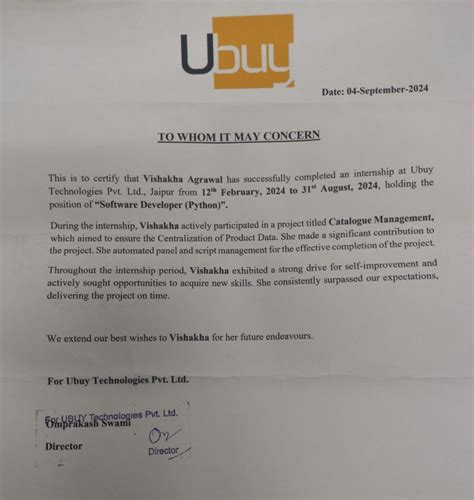 Vishakha Agrawal On Linkedin Internship Ubuytechnology