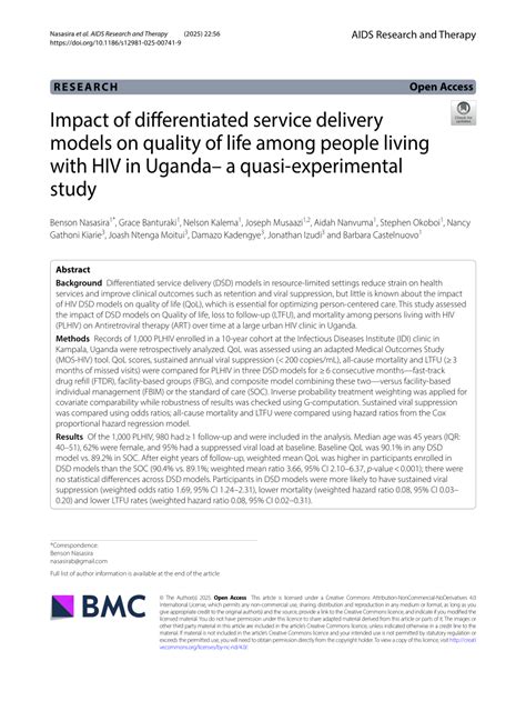 Pdf Impact Of Differentiated Service Delivery Models On Quality Of Life Among People Living