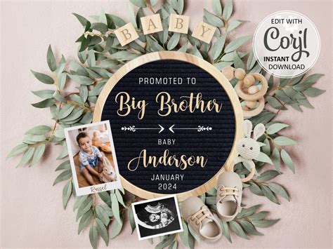 Big Brother Pregnancy Announcement Digital Second Baby Announcement Editable For Social Media