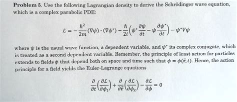 Solved Problem 5 Use The Following Lagrangian Density To Derive The SchrÃ¶dinger Wave Equation