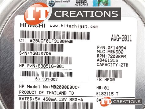 HUA723020ALA640-HP HITACHI 2TB 7.2K RPM SATA 3Gb/S 64MB CACHE 3.5 INCH ...