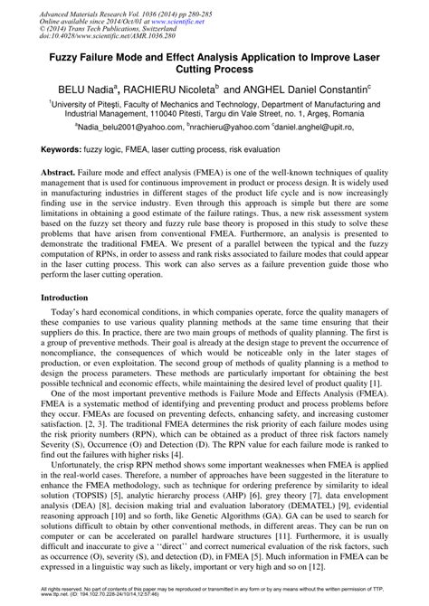 (PDF) Fuzzy Failure Mode and Effect Analysis Application to Improve Laser Cutting Process