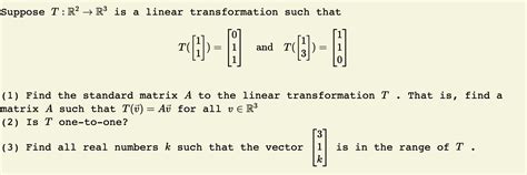 Solved Suppose T R² R³ is a linear transformation such Chegg