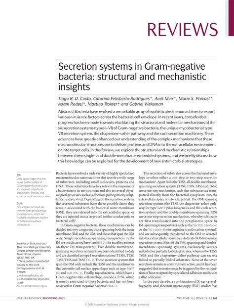 Pdf Secretion Systems In Gram Negative Bacteria Structural And