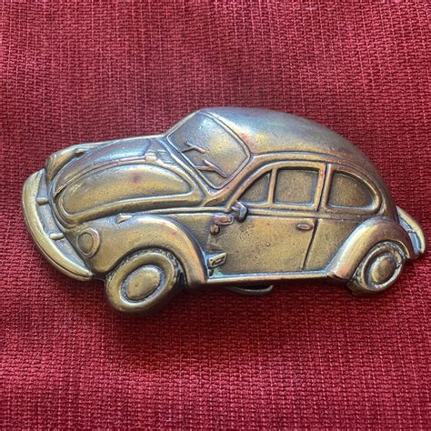 Vw Beetle Bug Car Brass Belt Buckle 1978 Vintage Herb Gem