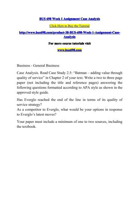 Bus 698 Week 1 Assignment Case Analysis