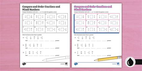 Compare And Order Fractions Improper Fractions Activity