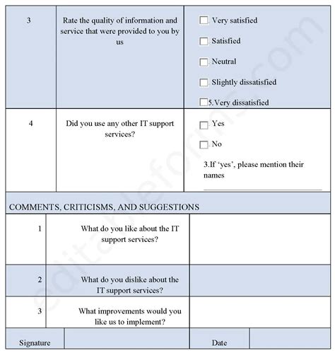 IT Support Feedback Form Editable PDF Forms