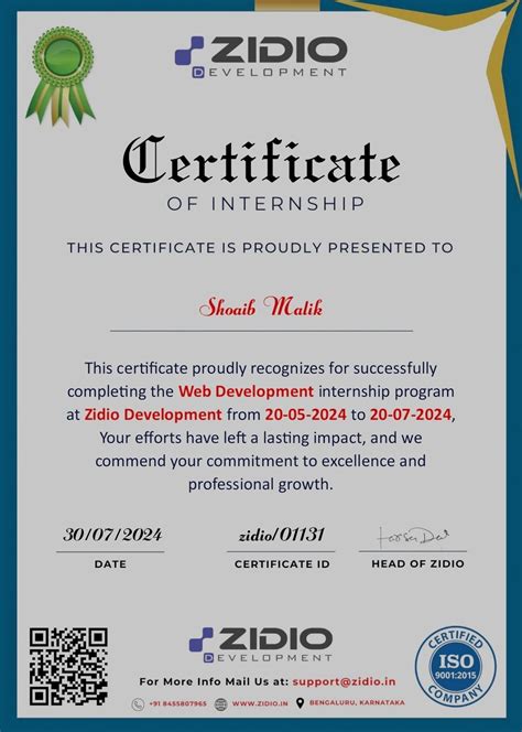 Shoaib Malik On Linkedin Internshipcertificate Zidio Webdevelopment Completion Journey Growth