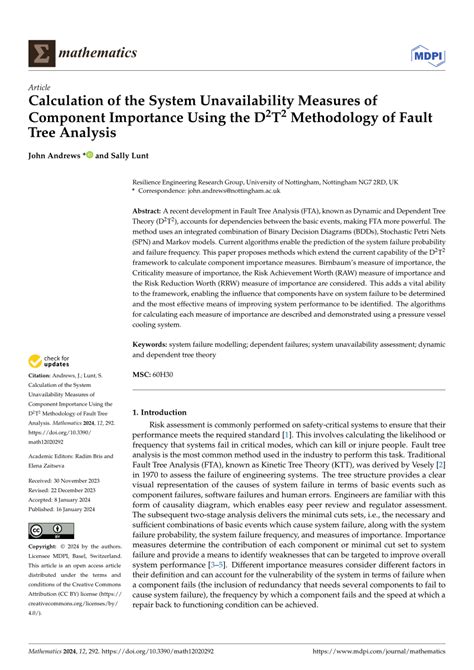 Pdf Calculation Of The System Unavailability Measures Of Component