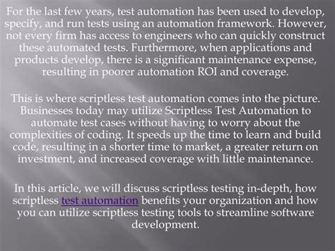 Improving Roi With Scriptless Test Automation Ppt
