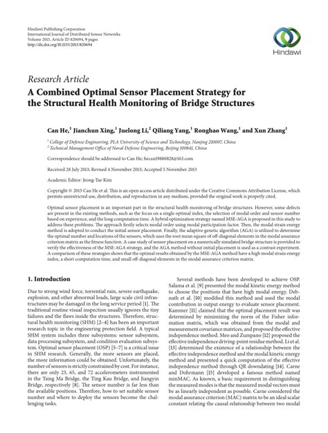 Pdf A Combined Optimal Sensor Placement Strategy For The Structural