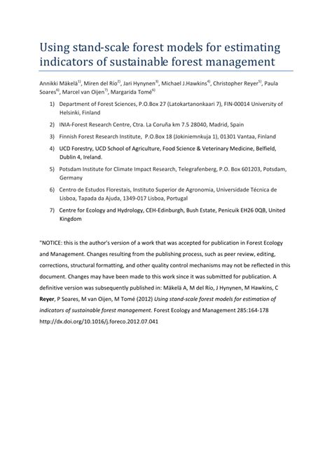 Pdf Using Stand Scale Forest Models For Estimating Indicators Of Sustainable Forest Management