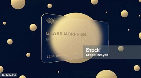 유리 모피효과 투명 한 서리가 내린 아크릴 은행 카드 검은 색 파란색 배경의 골드 그라데이션 원 현실적인 유리 형태 매트 플렉시 유리 원근 왜곡 모양 벡터 소셜 네트워킹에