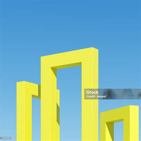 하늘 배경에 그림자가있는 노란색 문 건물입니다 최소한의 아키텍처 아이디어 개념입니다 3d 렌더링 0명에 대한 스톡 사진 및 기타 이미지 Istock