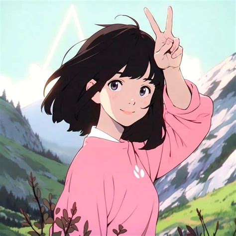 比耶的小女孩头像图片 Ai绘画动漫女孩开心的笑比耶女生头像