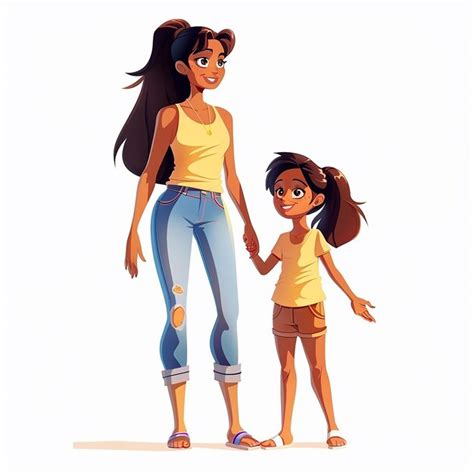 Mother And Daughter Cartoon Image Isolated On White Background