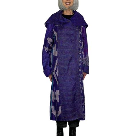 Vintage Silk Kantha A Line Long Coat Miosf