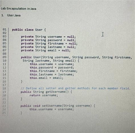 Solved Lab Encapsulation In Java User Java Chegg