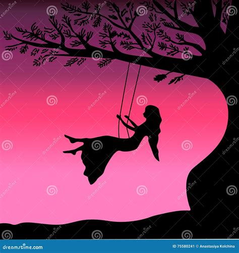 Young Girl Sitting On The Swing In Summer Garden Stock Vector