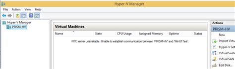 hyper v manager error trying to connect to hyper v server in a