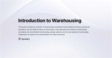 Introduction To Warehousing