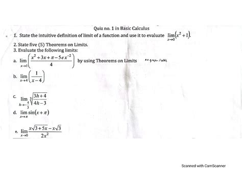 Solution Basic Calculus Quiz With Answers Studypool