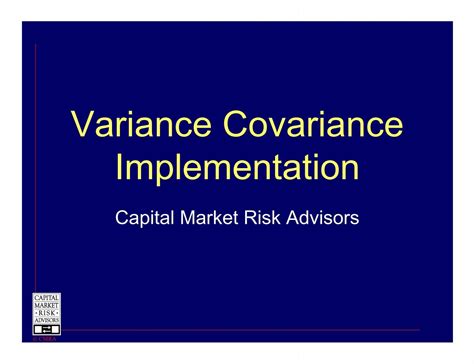 VaR Variance Covariance Implementation Ron D Vari