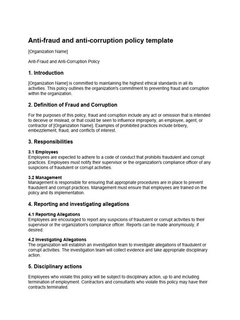 Anti Fraud And Anti Corruption Policy Template 1 Pdf Corruption Fraud
