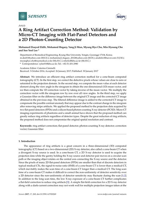 Pdf A Ring Artifact Correction Method Validation By Micro Ct Imaging