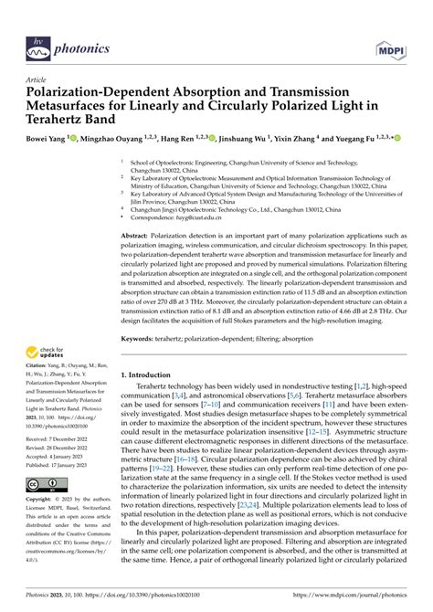 Pdf Polarization Dependent Absorption And Transmission Metasurfaces